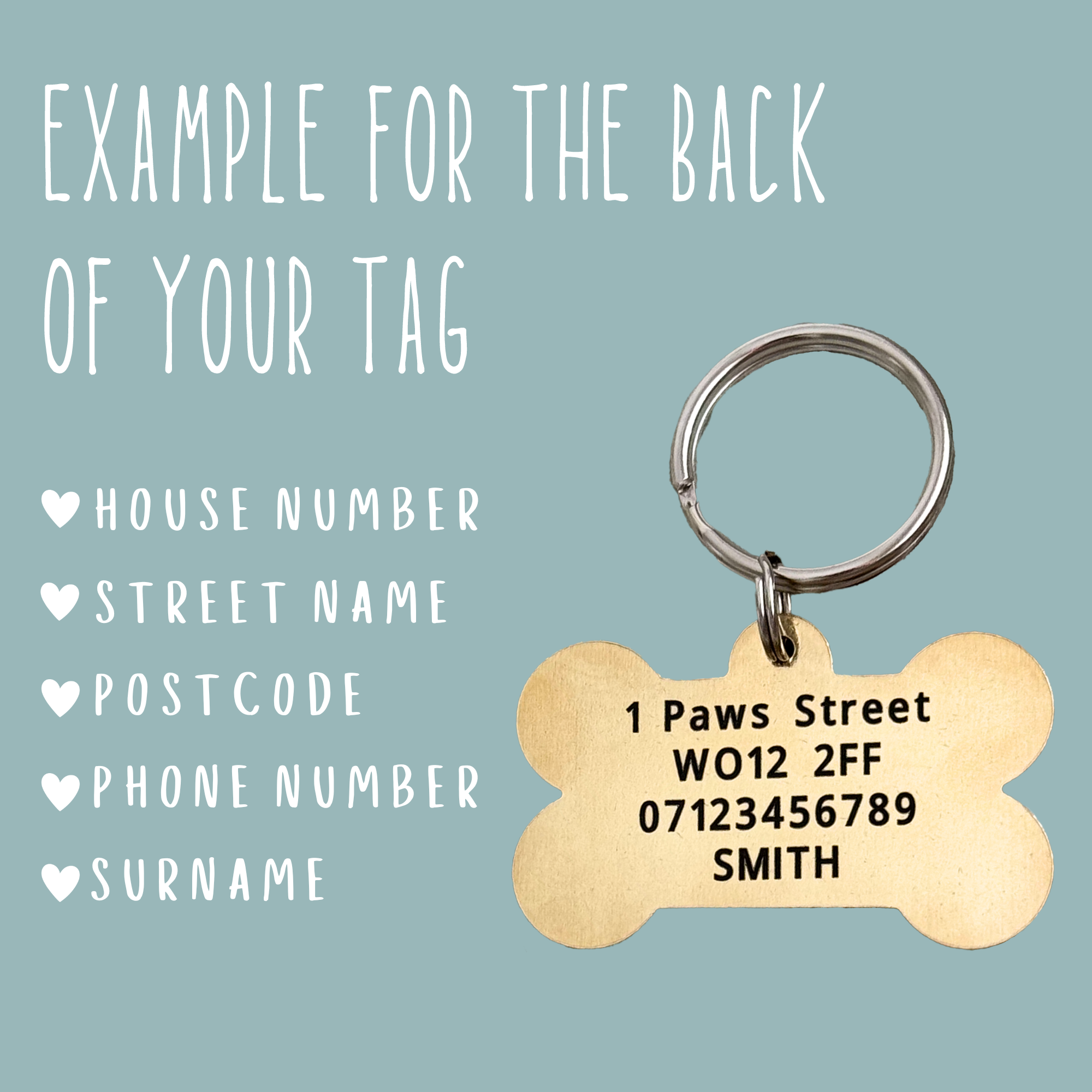 Brass Bone Shaped Adventure Dog Tag - Letters And Links